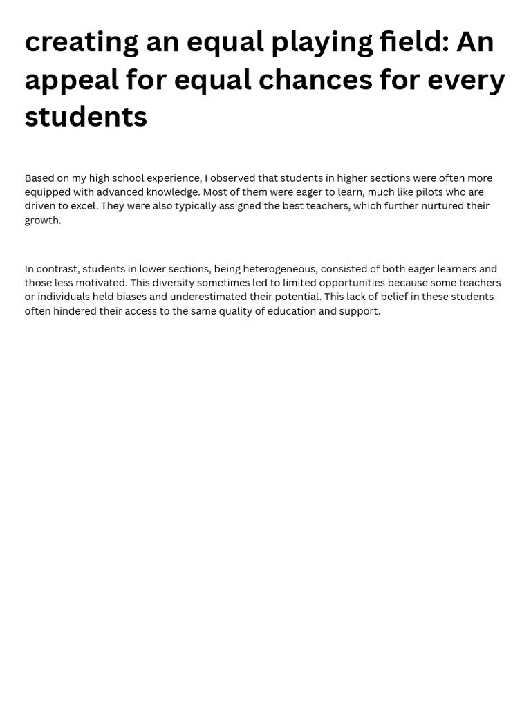Creating An Equal Playing Field An Appeal For Equal Chances For Every Students | PDF