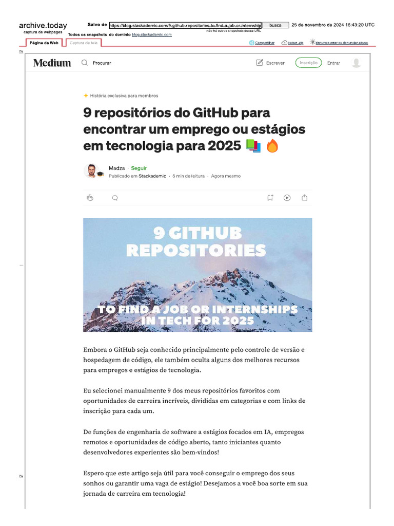 9 Repositórios Do GitHub para Encontrar Um Emprego Ou Estágios em Tecnologia para 2025 | PDF