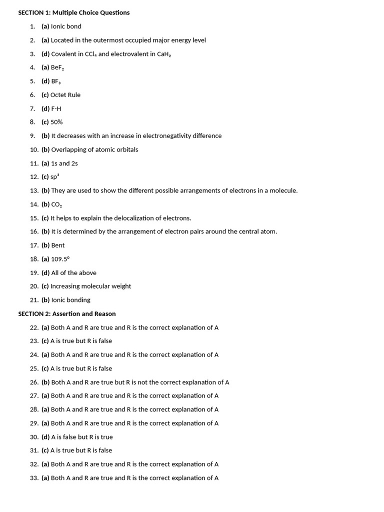 Chemistry Answer Key Overview | PDF | Chemical Bond | Covalent Bond