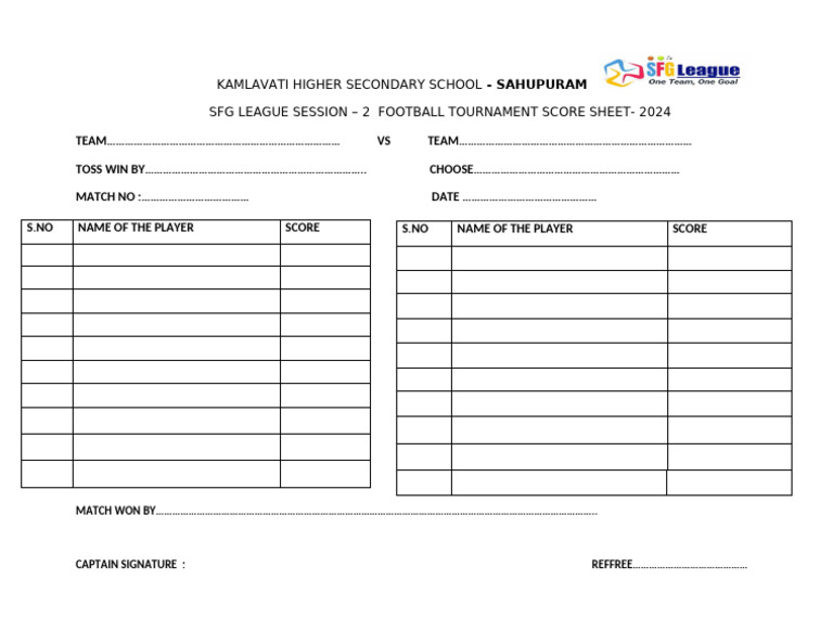 Futsal Tournament Score Sheet 2024 | PDF