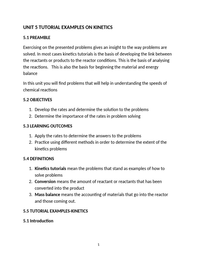 Unit 5 Ce 440 Tutorial Examples Kinetics - 042645 | PDF | Chemical Reactor | Chemical Kinetics