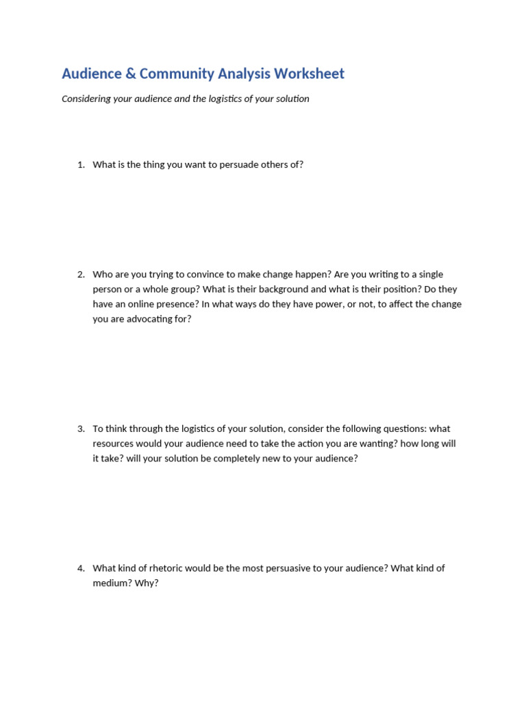 Community and Audience Worksheet | PDF
