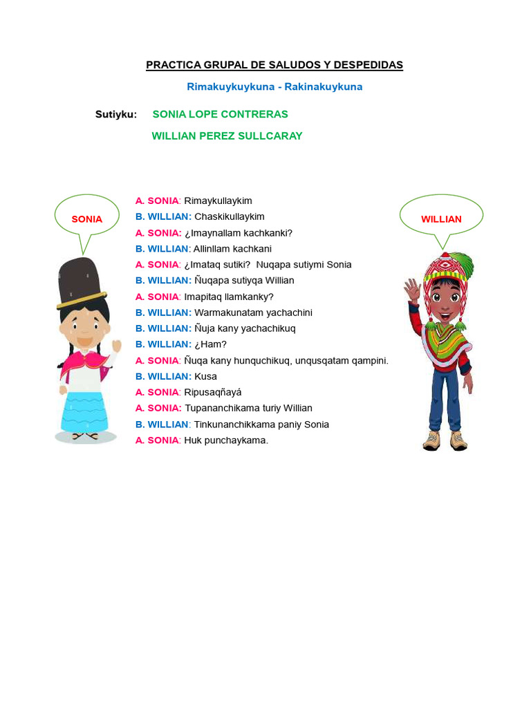 TAREA 01_PRACTICA GRUPAL DE SALUDOS Y DESPEDIDAS SONIA_WILLIAN | PDF