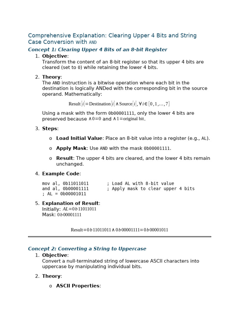 Comprehensive Explanation - Clearing Upper 4 Bits and String Case Conversion With 'AND' | PDF ...