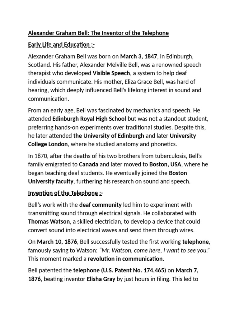 Alexander Graham Bell The Inventor of the Telephone | PDF | Electronics ...