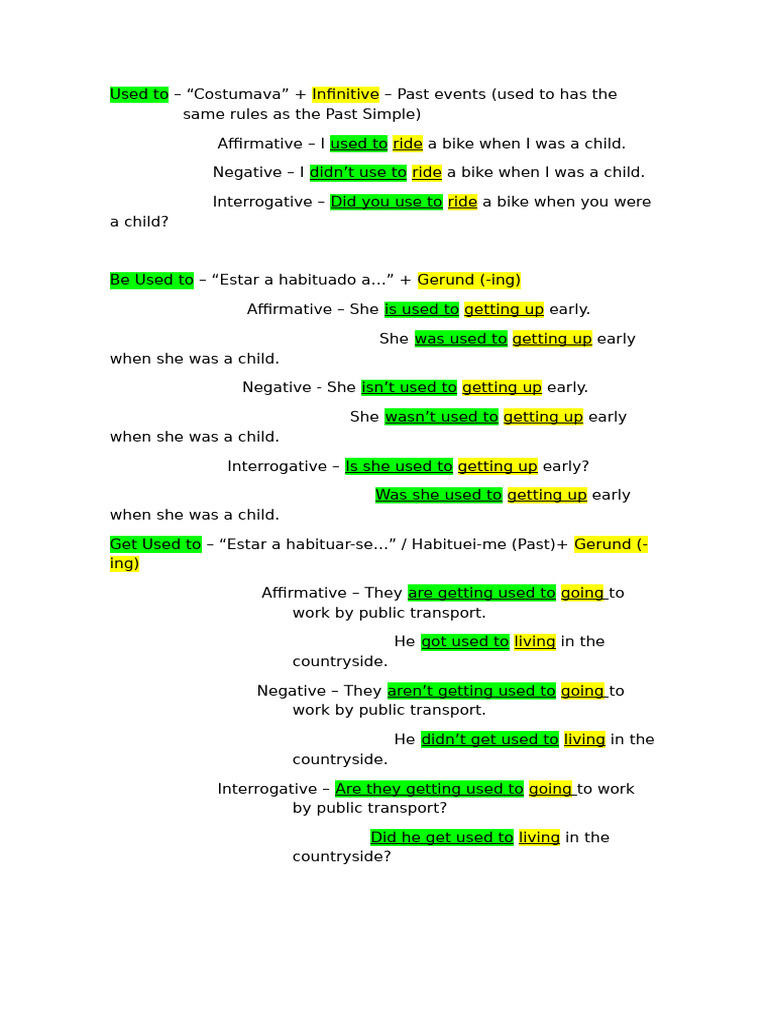 Used To: Rules and Examples | PDF