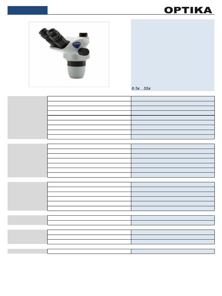 OPTIKA SZX-TA Technical Datasheet En | PDF | Optics | Lenses