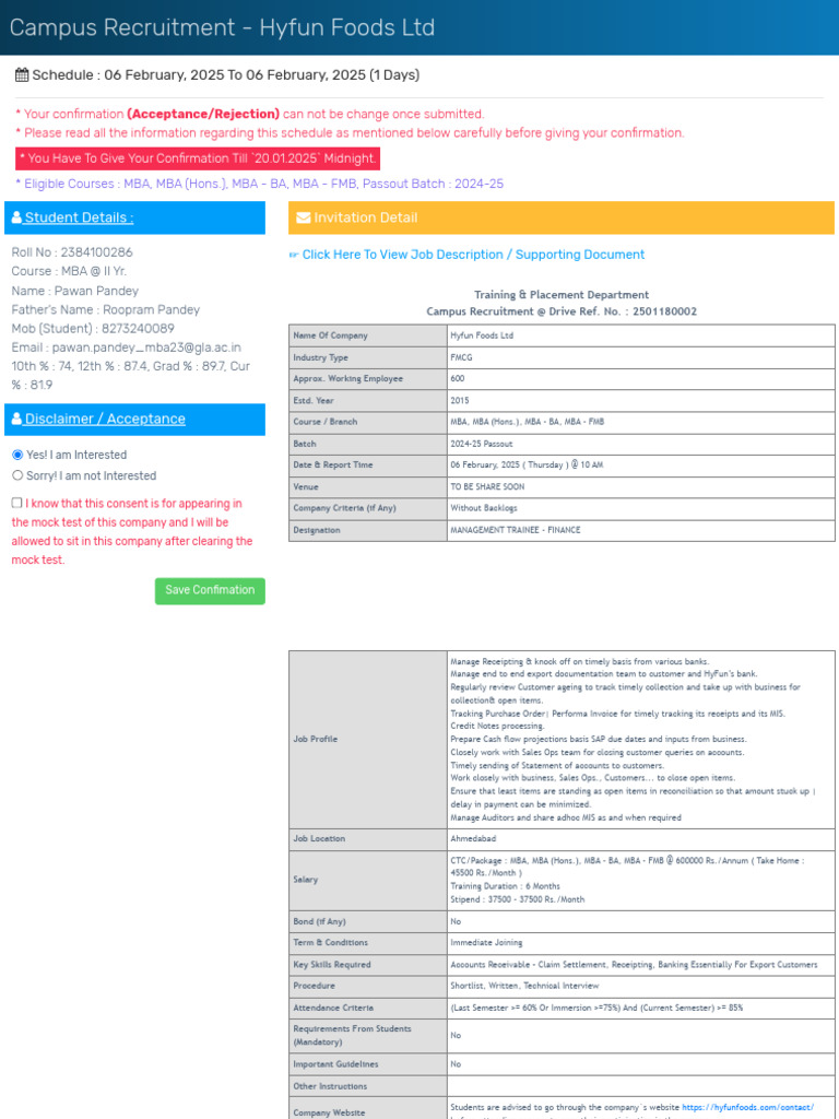 Hyfun Foods Campus Recruitment Drive | PDF | Business