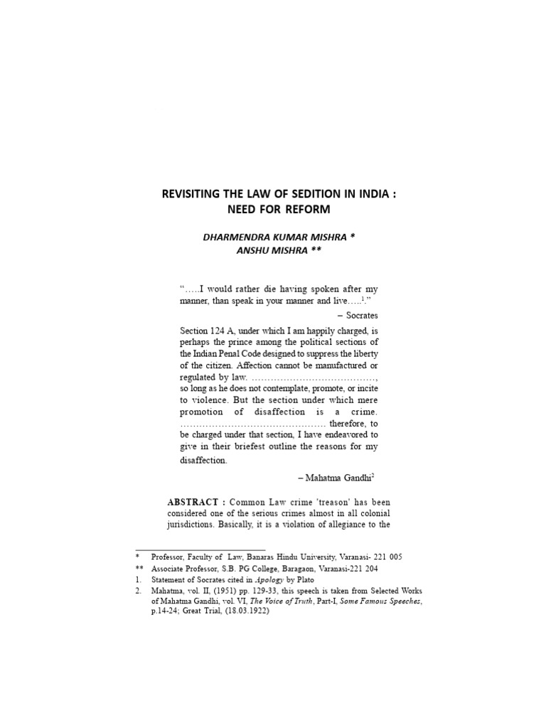 Reforming India's Sedition Law | PDF | Treason | Crimes