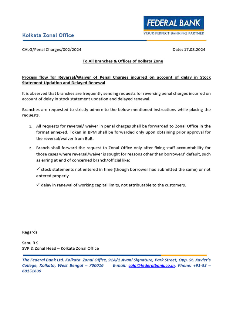 Waiver Process for Penal Charges | PDF | Collateral (Finance) | Debt
