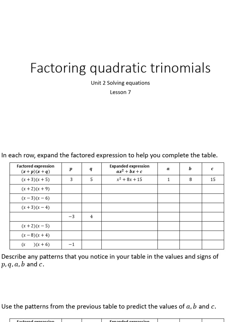 Core 2.07.08 Quadratic Factoring 1-2 Student | PDF | Quadratic Equation ...