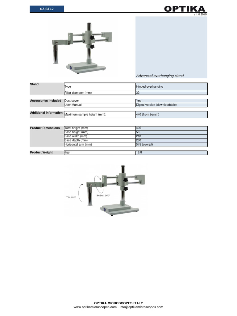 Advanced Hinged Overhanging Stand Specs | PDF