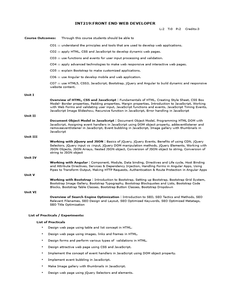 Full Stack Minor Syllabus-Sem-04 | PDF | J Query | Java Script