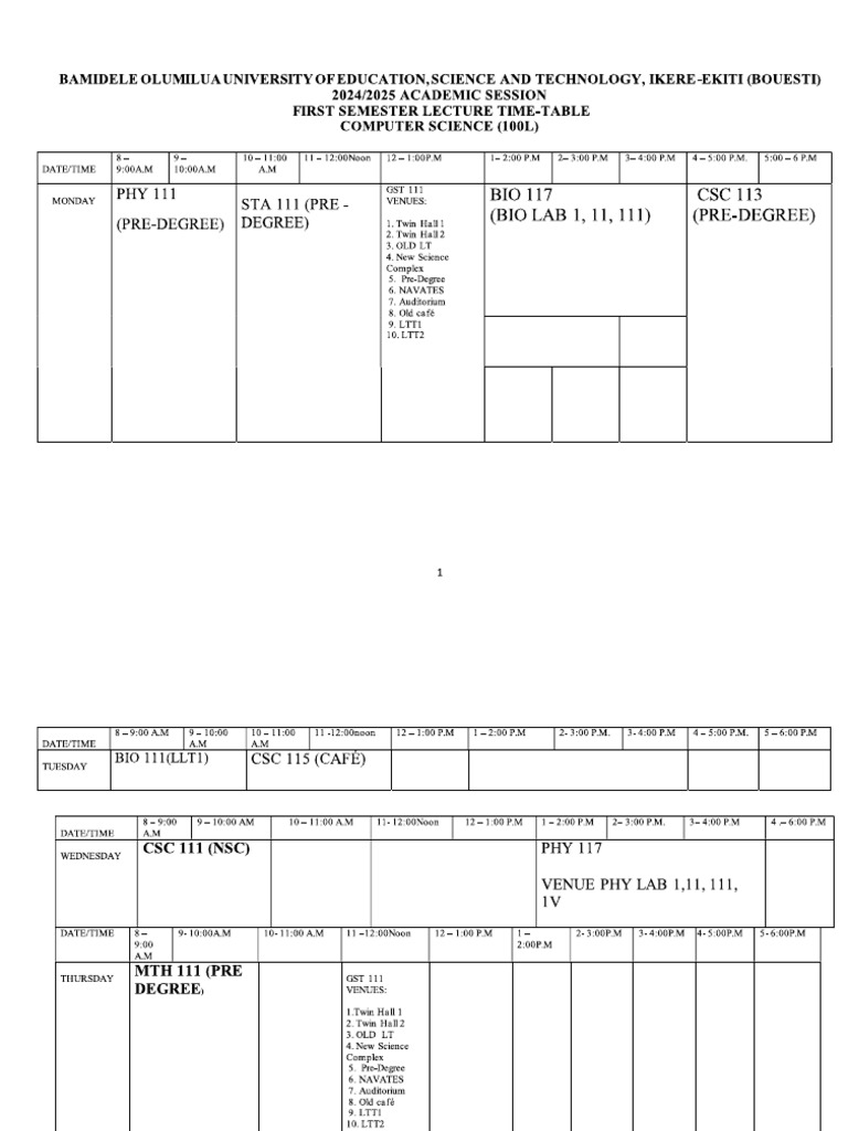 Desmond Computer Science Time Table Draft (1) | PDF