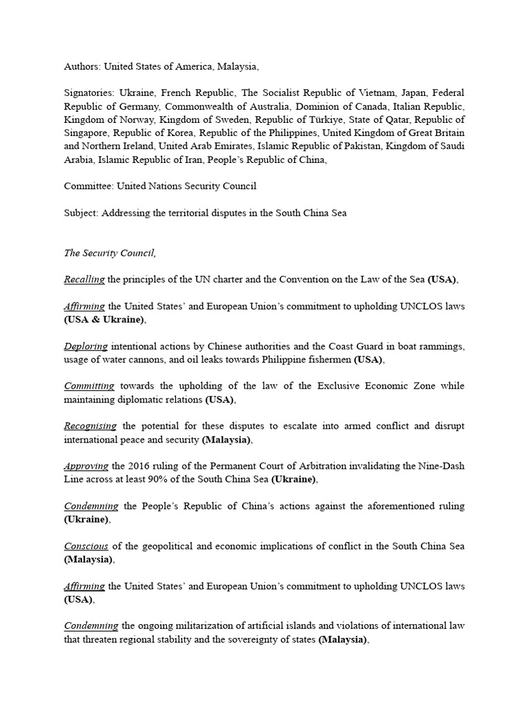 UNSC - Draft Resolution | PDF | South China Sea | United Nations Security Council