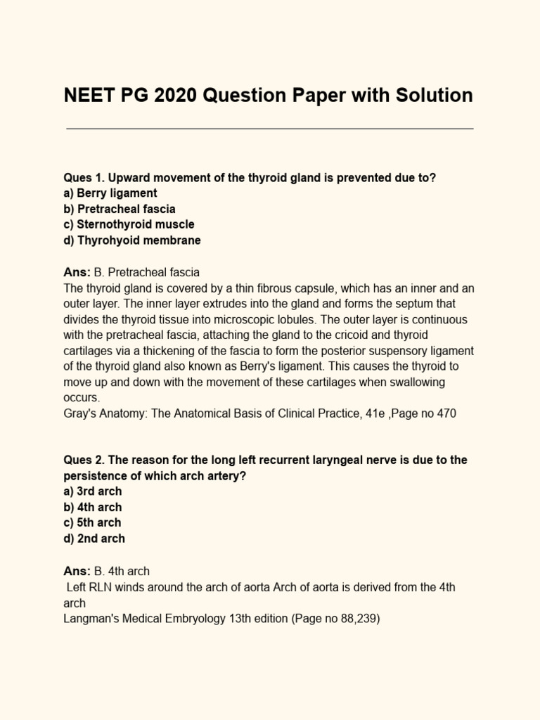 NEET PG 2020 Question Paper With Solution | PDF | Thyroid | Stomach