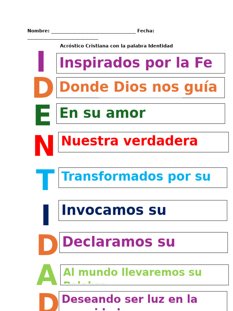 Acróstico "Identidad" para Niños | PDF