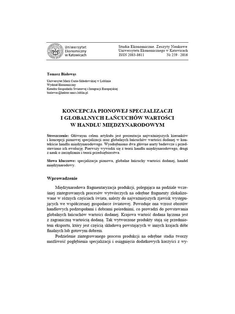 Koncepcja Pionowej Specjalizacji I Globalnych A Cuchów Warto CI W ...