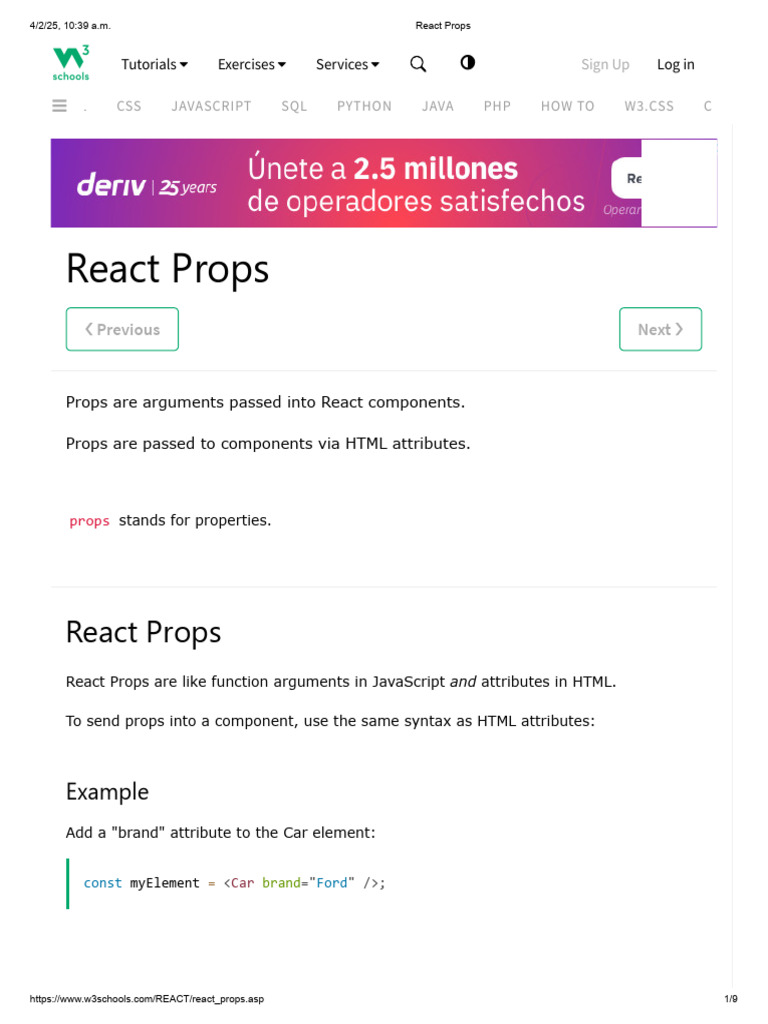 React Props | PDF | Java Script | Bootstrap (Front End Framework)