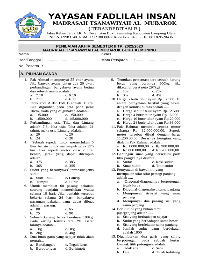 Uas Sem 2 MTK Vii | PDF