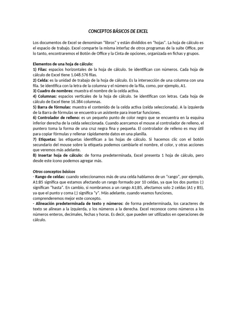 Conceptos BÁsicos De Excel Pdf Hoja De Cálculo Microsoft Excel