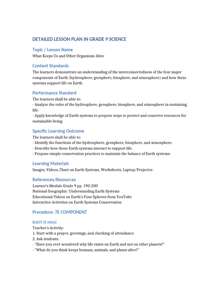 Lesson Plan Earth Systems | PDF | Earth | Learning