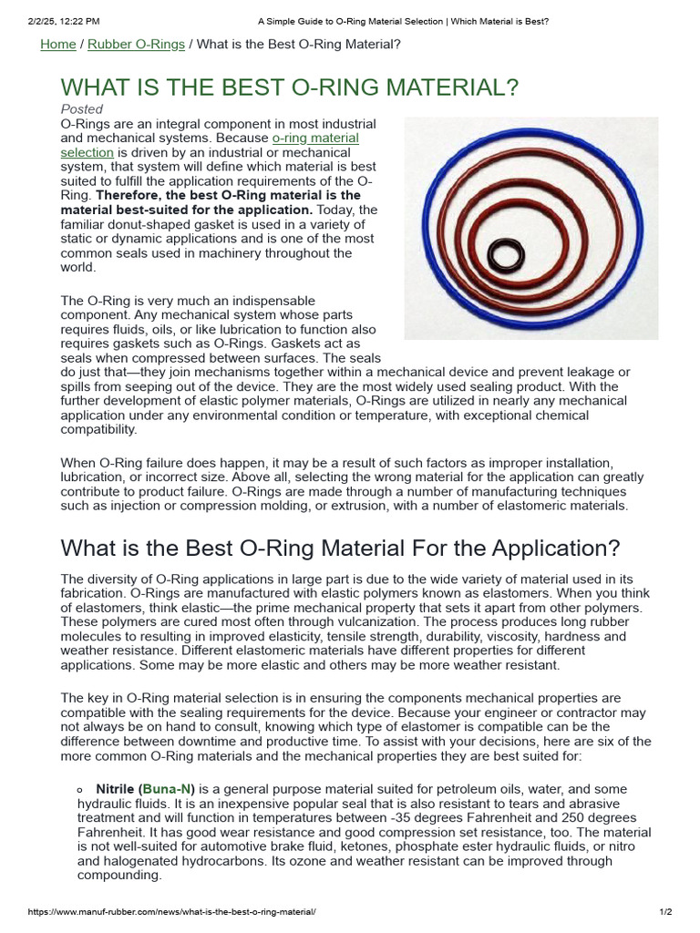 Best O-Ring Material Guide | PDF | Chemical Compounds | Chemical Substances