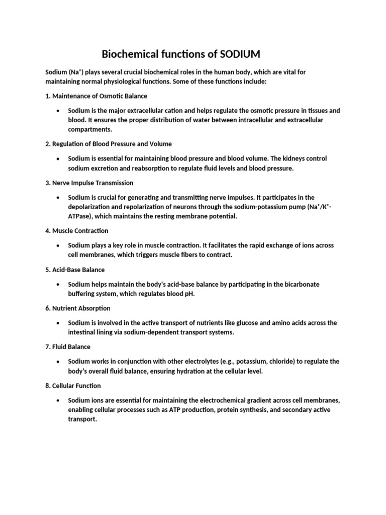 Biochemical Functions of Sodium. | PDF