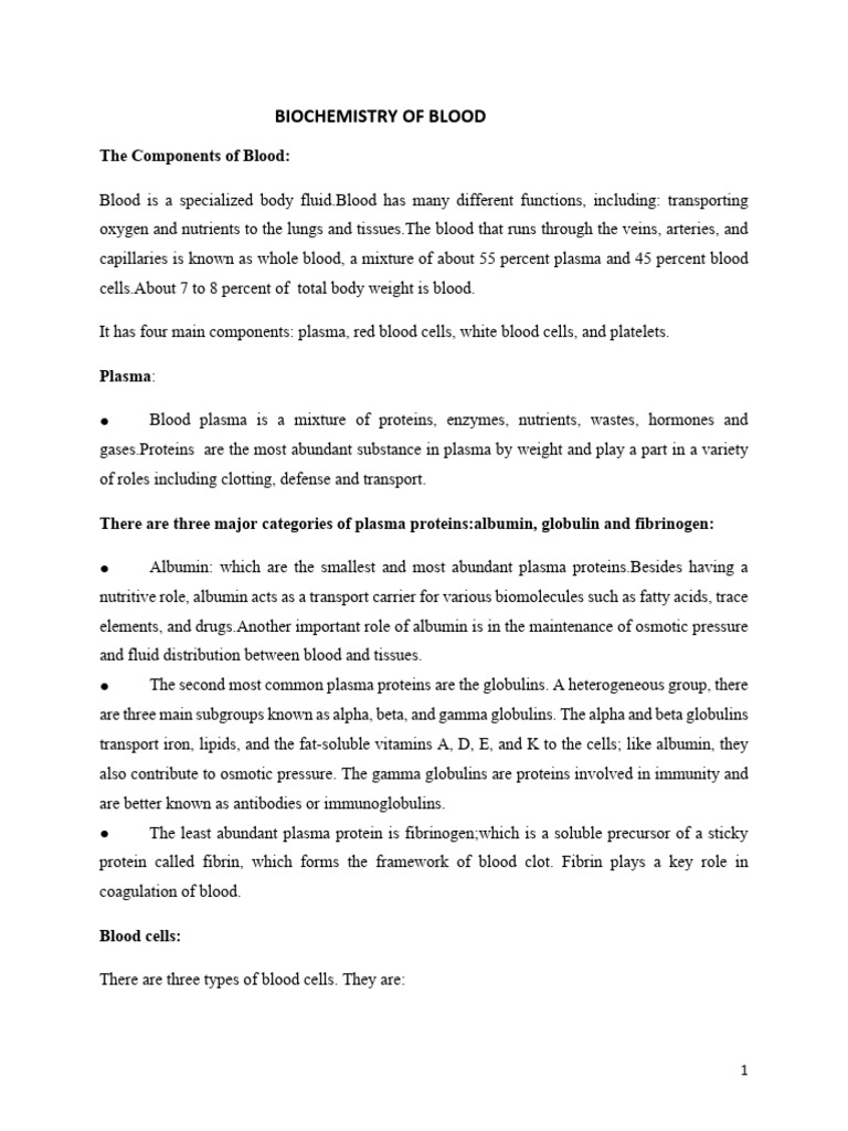 BIOCHEMISTRY OF BLOOD | PDF | Haematopoiesis | Coagulation