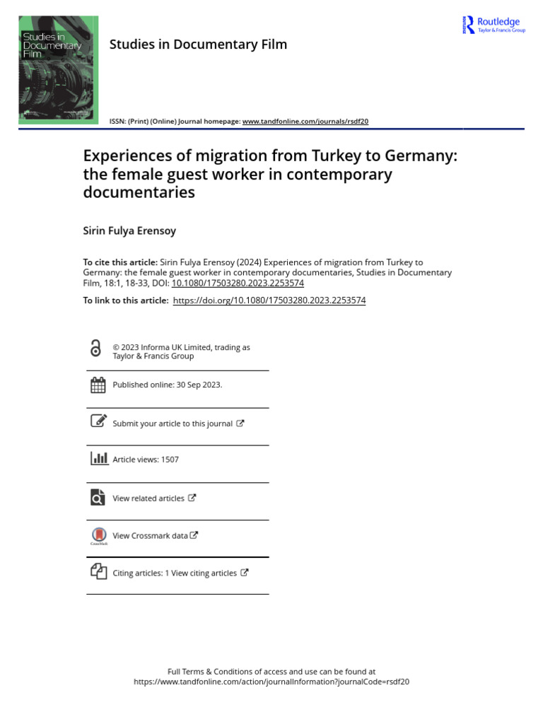 Experiences of Migration From Turkey To Germany The Female Guest Worker ...