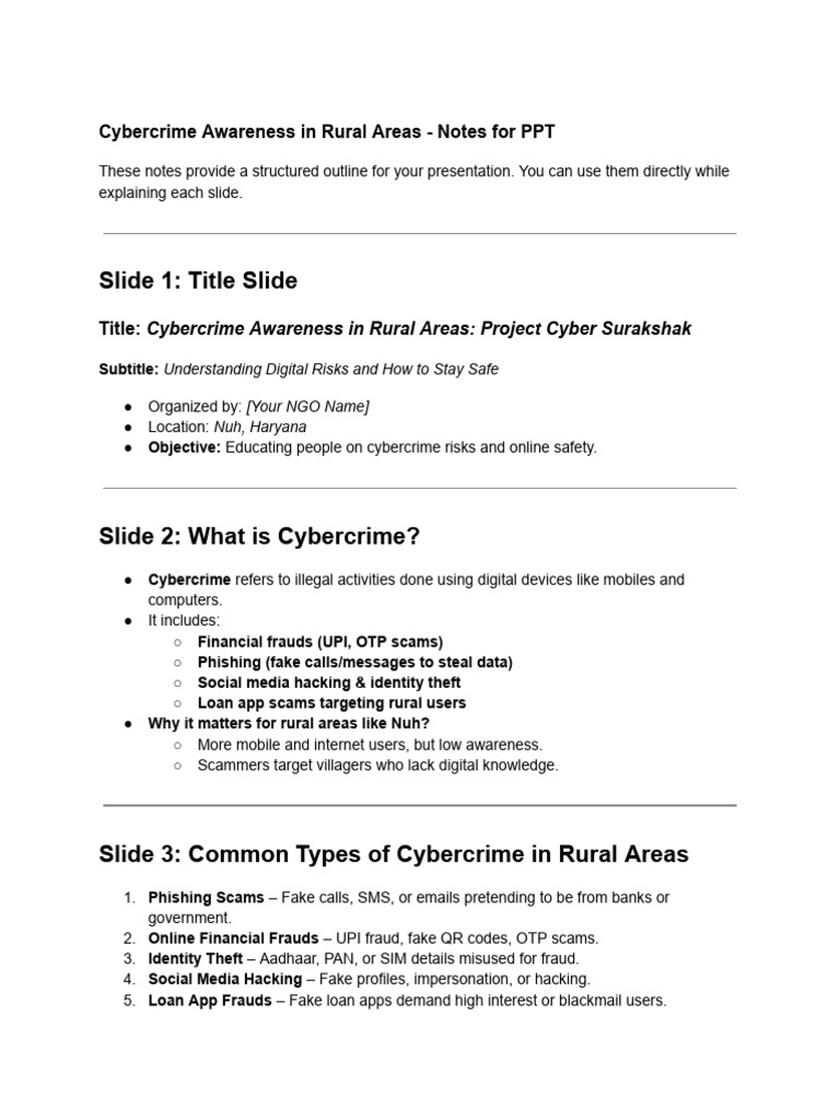 Cybercrime Awareness in Rural Areas - Notes For | PDF | Cybercrime ...