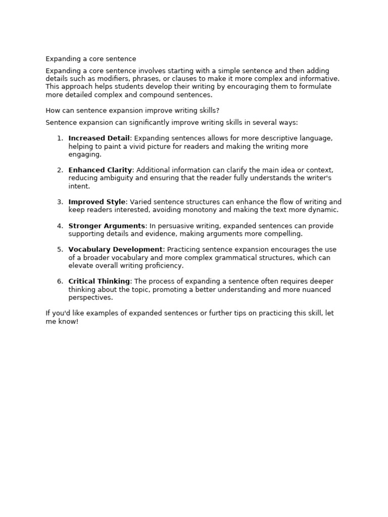 Expanding A Core Sentence 1 | PDF