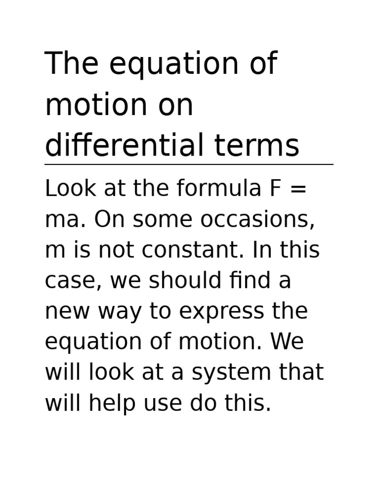 The Equation of Motion On Differential Terms | PDF