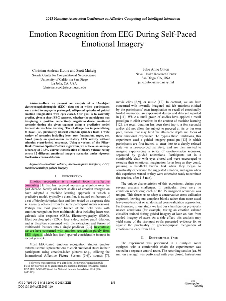 Emotion Recognition From EEG During Self-Paced | PDF | Eigenvalues And ...