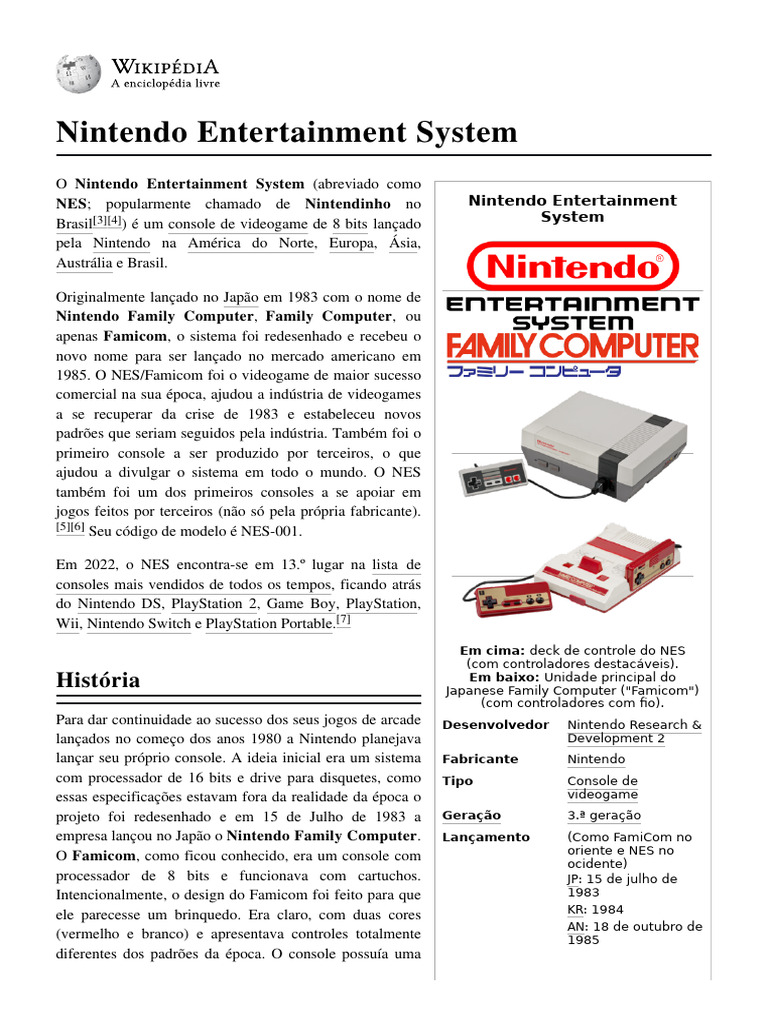Lançamento do Nintendo NES em 1985 | PDF | Plataformas de videogame ...