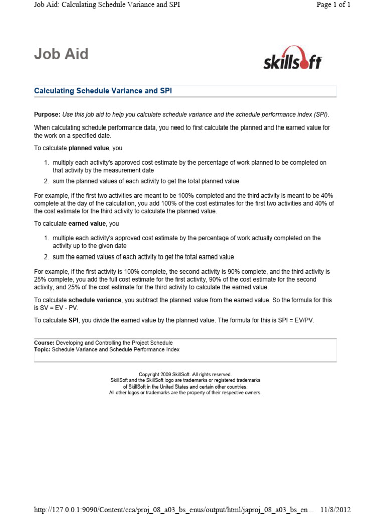Calculating Schedule Variance and SPI | PDF