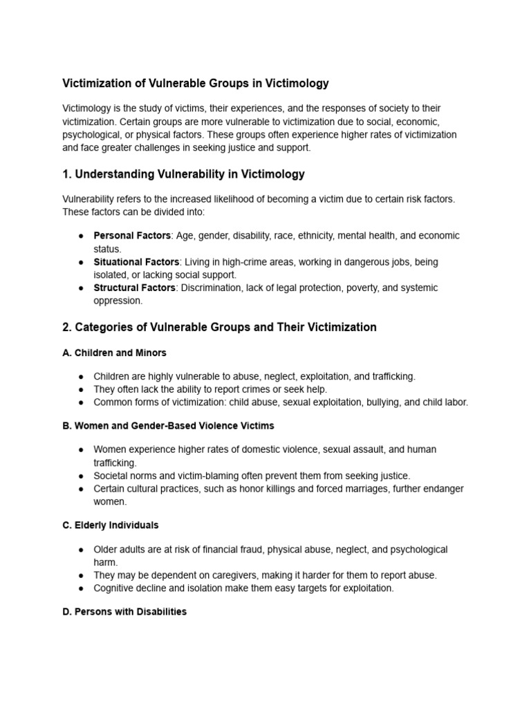 Victimization of Vulnerable Groups in Victimology | PDF | Child Abuse ...
