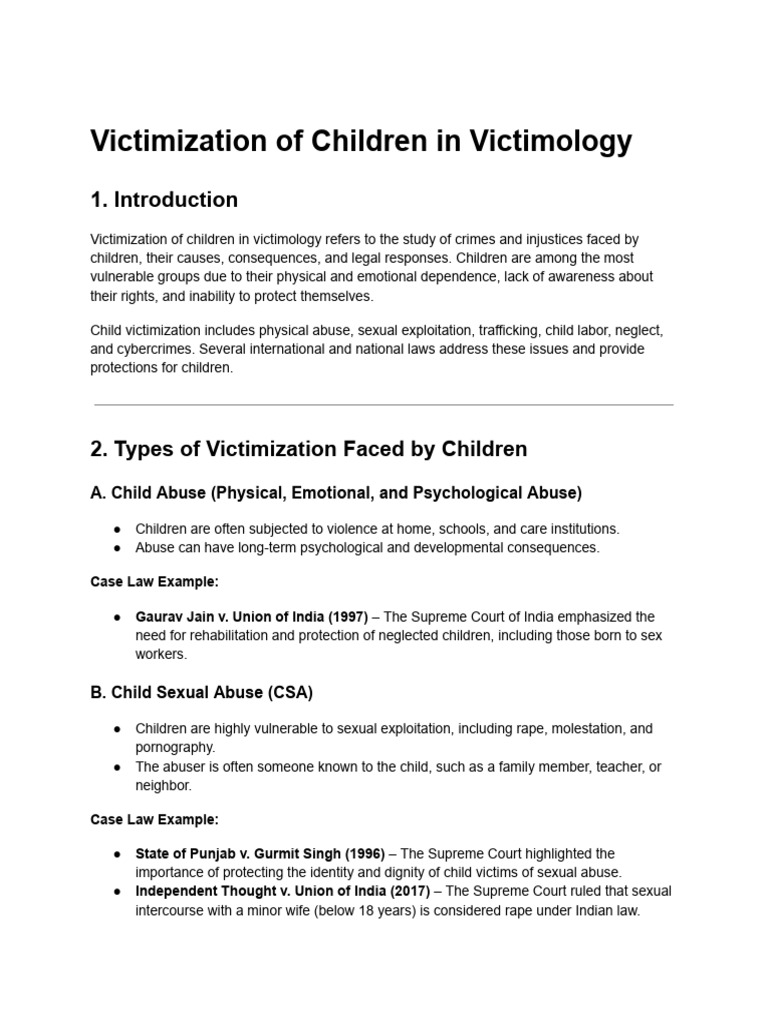 Victimization of Children, Elderly, Lgbt in Victimology | PDF | Child ...