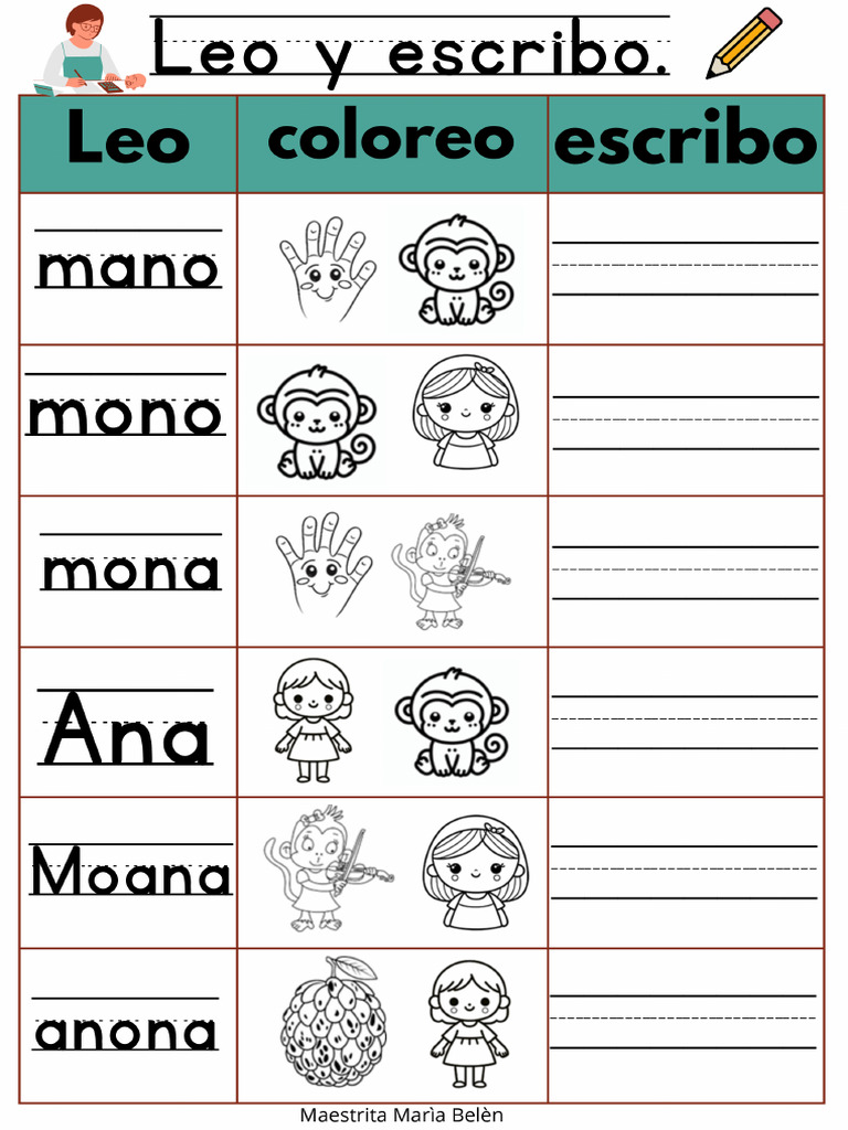 Leo,coloreo y escribo Maestrita Maria Belen | PDF