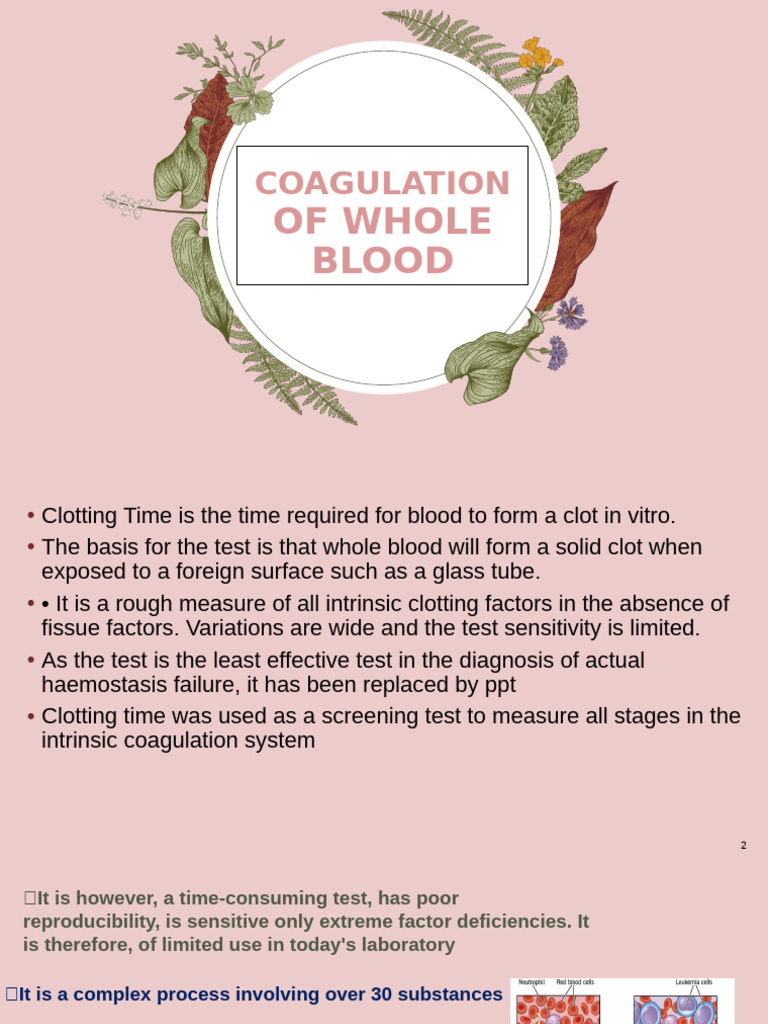 Whole Blood Clotting Time Methods | PDF | Coagulation | Vertebrates