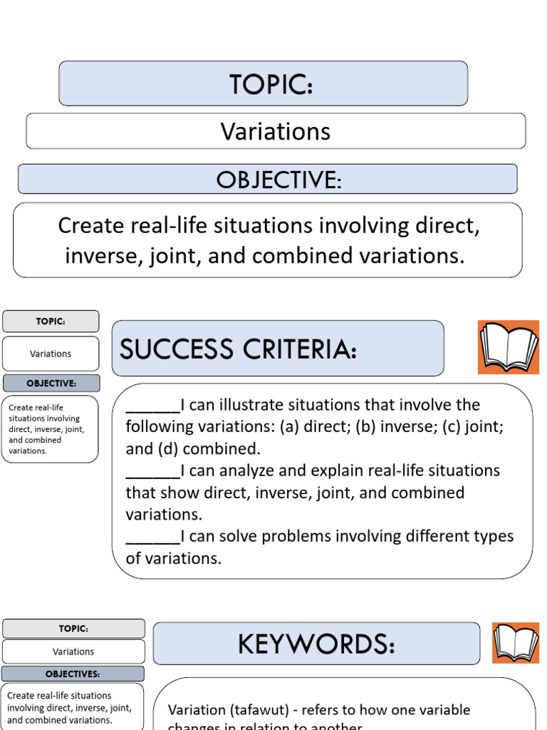 Math 9 - Variations - Jan 22 | PDF | Variable (Mathematics) | Dependent And Independent Variables