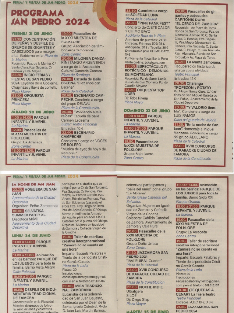 Programa de Las Fiestas de San Pedro de Zamora 2024 PDF | PDF