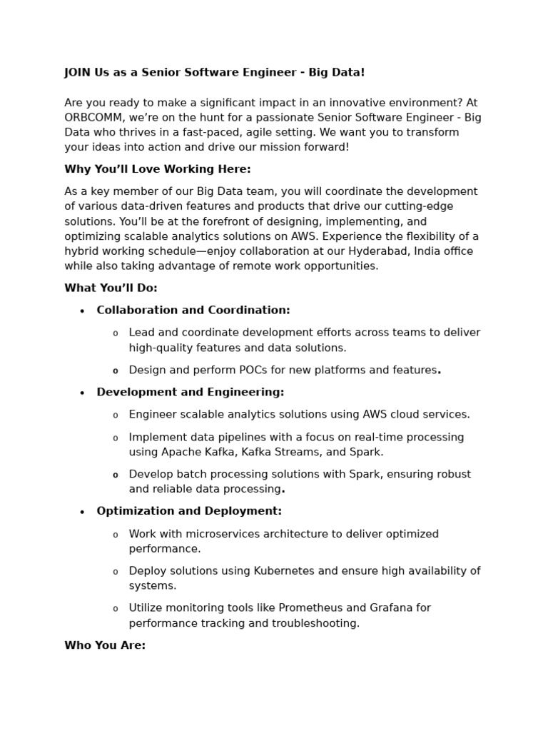 Senior Big Data Engineer Wanted | PDF | Apache Spark | Big Data