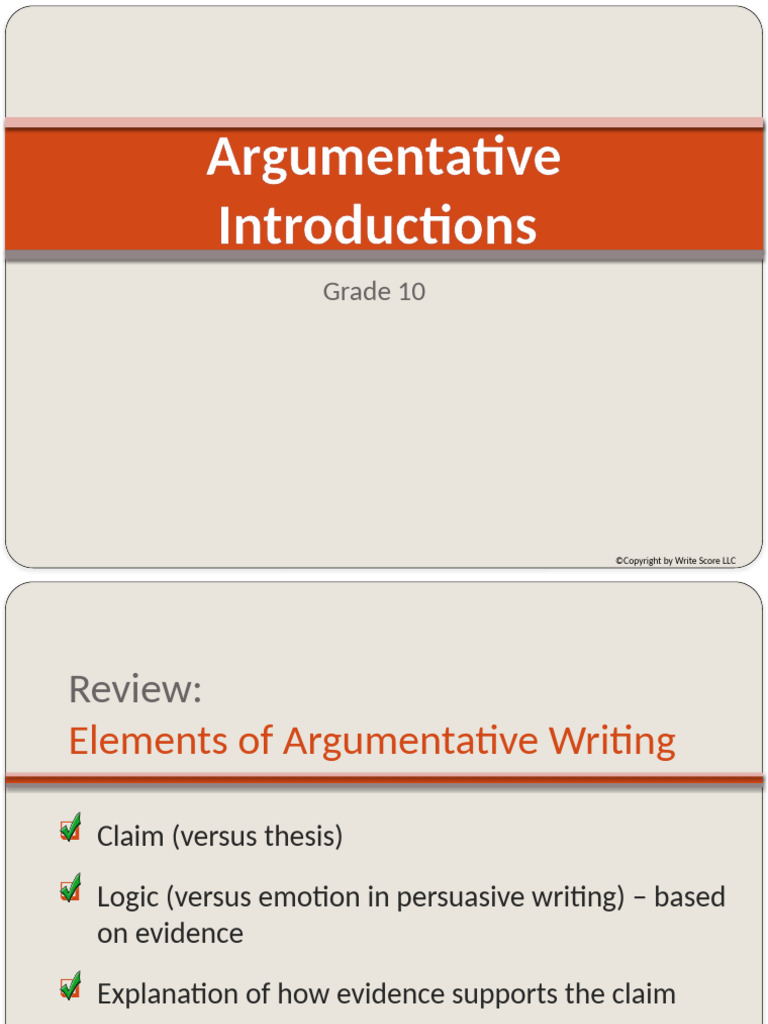 Write Score Argumentative Introductions PowerPoint | PDF | Reason ...