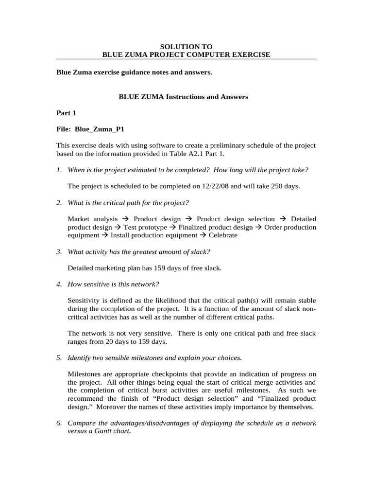 Blue Zuma Project Exercise Overview | PDF