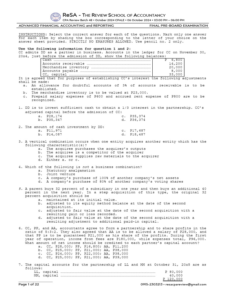 ReSA B48 AFAR Final PB Exam Questions, Answers and Solutions | PDF ...