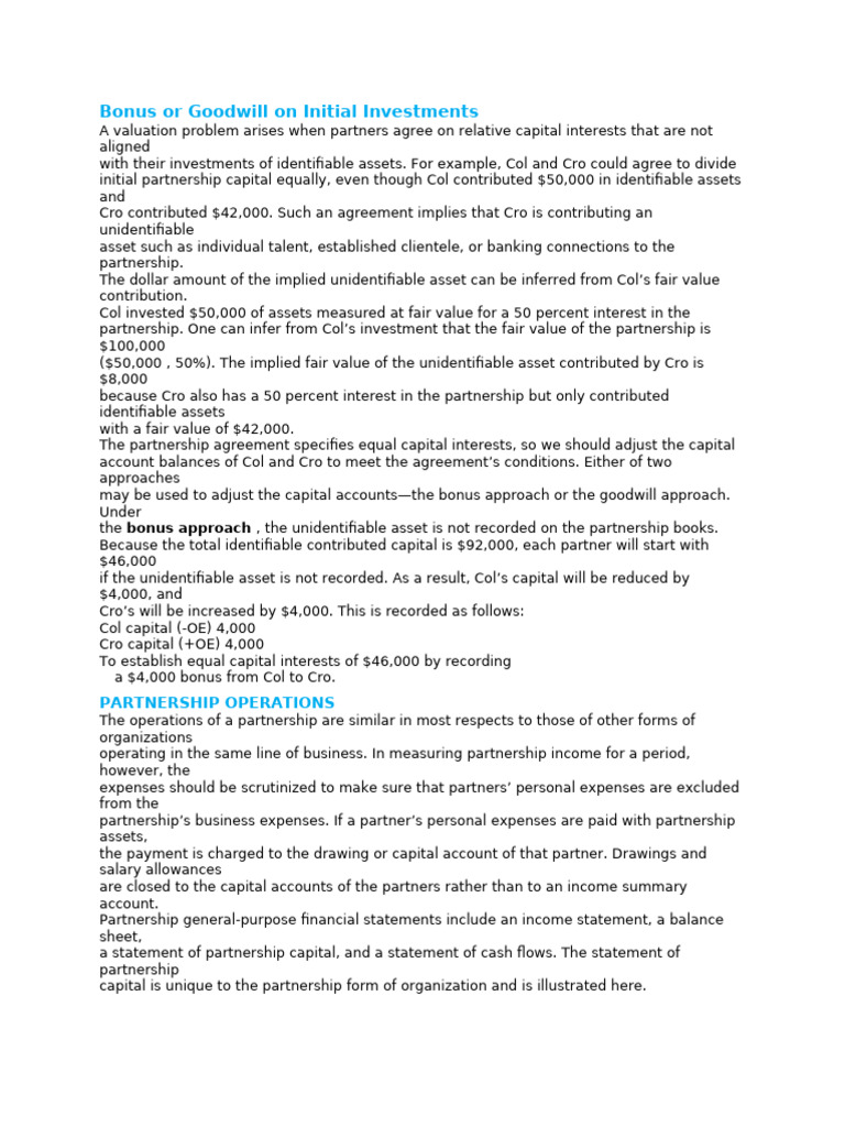 Bonus or Goodwill On Initial Investments | PDF | Partnership | Fair Value