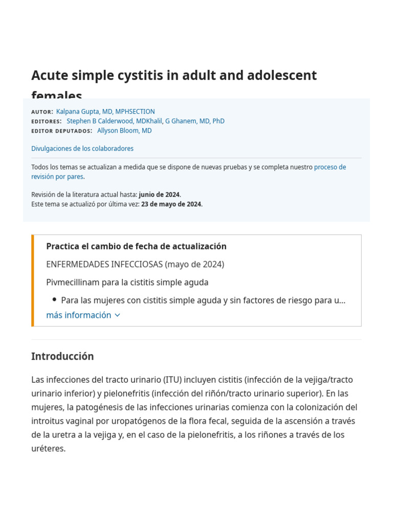 Cistitis Simple Aguda en Mujeres Adultas y Adolescentes - UpToDate ...