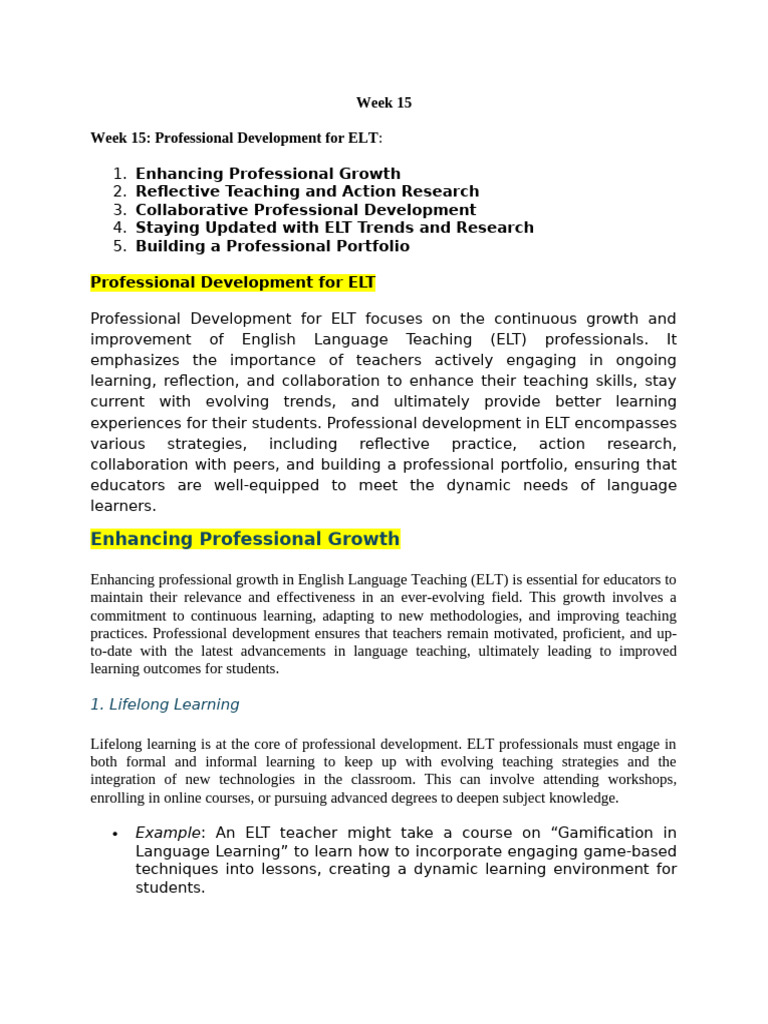 Week 15 | PDF | Teachers | Reflective Practice