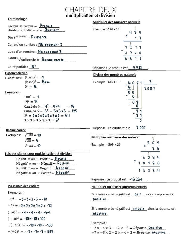 Multiplication et Division en Math 3 | PDF | Division | Multiplication